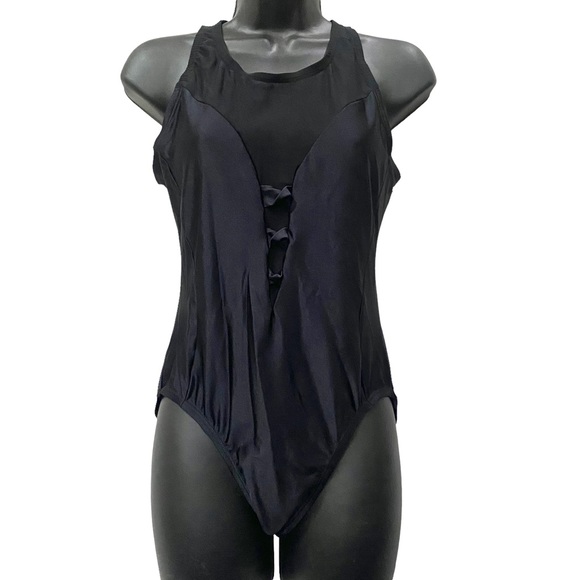 Newport News | Swim | Vintage 9s Black Mesh Insert Deep V High Cut Leg ...